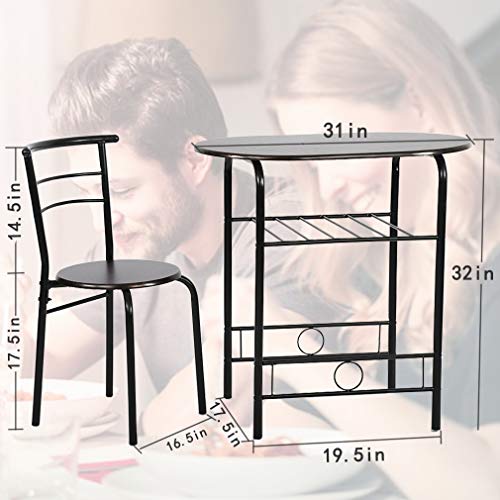 Dining Kitchen Table Dining Set,3 Piece Metal Frame Bar Breakfast Dining Room Table Set Table and Chair with 2 Chairs