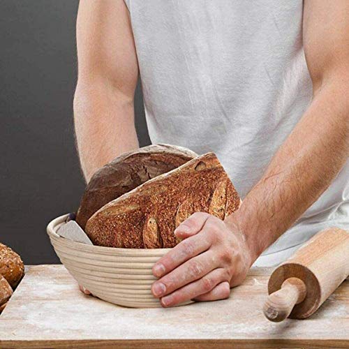 2 Pack Sourdough Proofing Baskets Set 6 Inch Dough Proofing Rising Rattan Basket Round Brotform Banneton Bread Basket With Linen Liner For Home Bakers