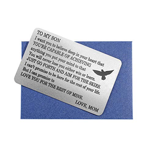 Personalized Engraved Stainless Steel Wallet Card Insert for Son - Unique Custom Love Note Metal Cards from Mom Mother for Birthday Graduation Christmas