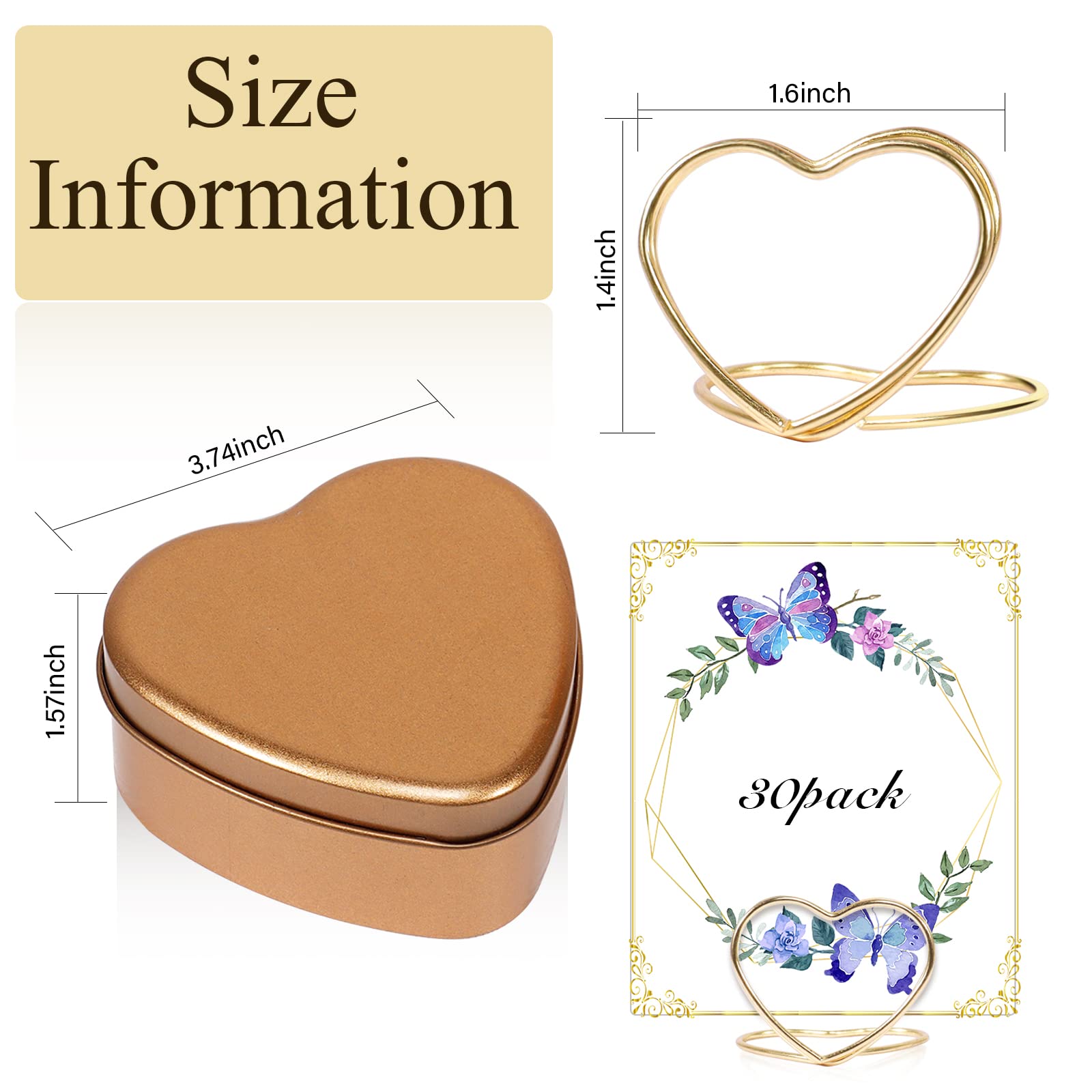 30Pcs Gold Place Card Holders for Weddings Table Card Holders Picture Holder Heart Name Card Holder Metal Place Cards for Table Setting (Heart)