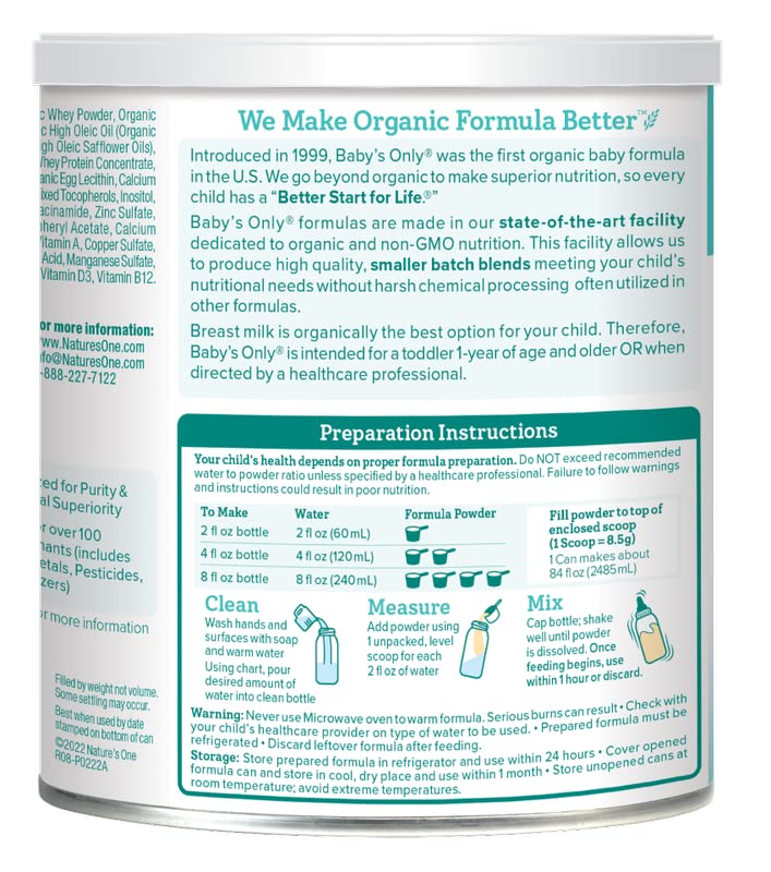 Baby's Only Organic Whey & Dairy Protein with DHA & ARA Gentle Toddler Formula, 12.7 Oz (Pack of 1) | Non-GMO | USDA Organic | Clean Label Project Verified | Tummy Gentle