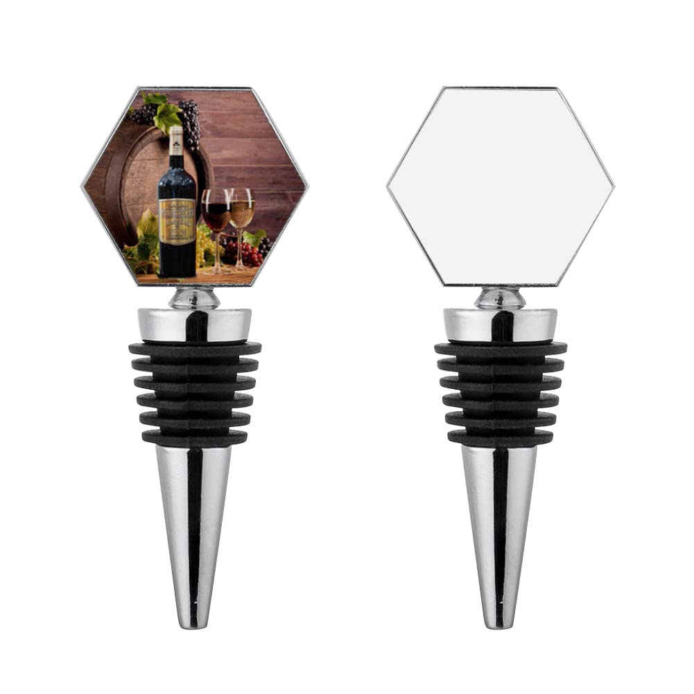 2 Pack Sublimation Blank Wine Bottle Stoppers, Reusable Wine Stoppers Aluminum Heat Transfer Red Wine Stoppers DIY Blank Wine Accessories for Gift, Bar, Party, Wedding(Hexagon)