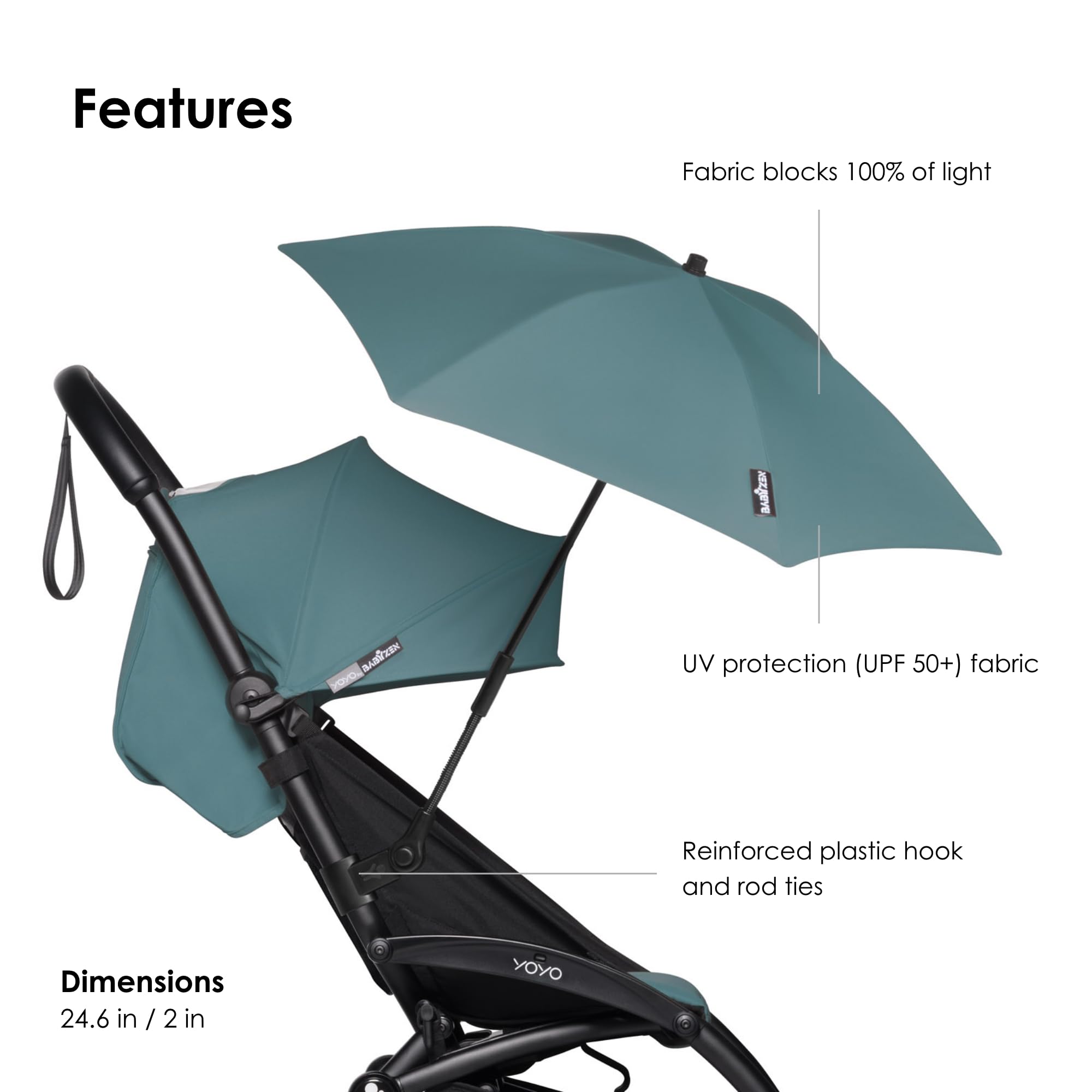 Babyzen YOYO Parasol, Aqua - UPF 50+ Protection - Compatible with the 0+ Newborn Pack, Bassinet, Car Seat & 6+ Color Pack