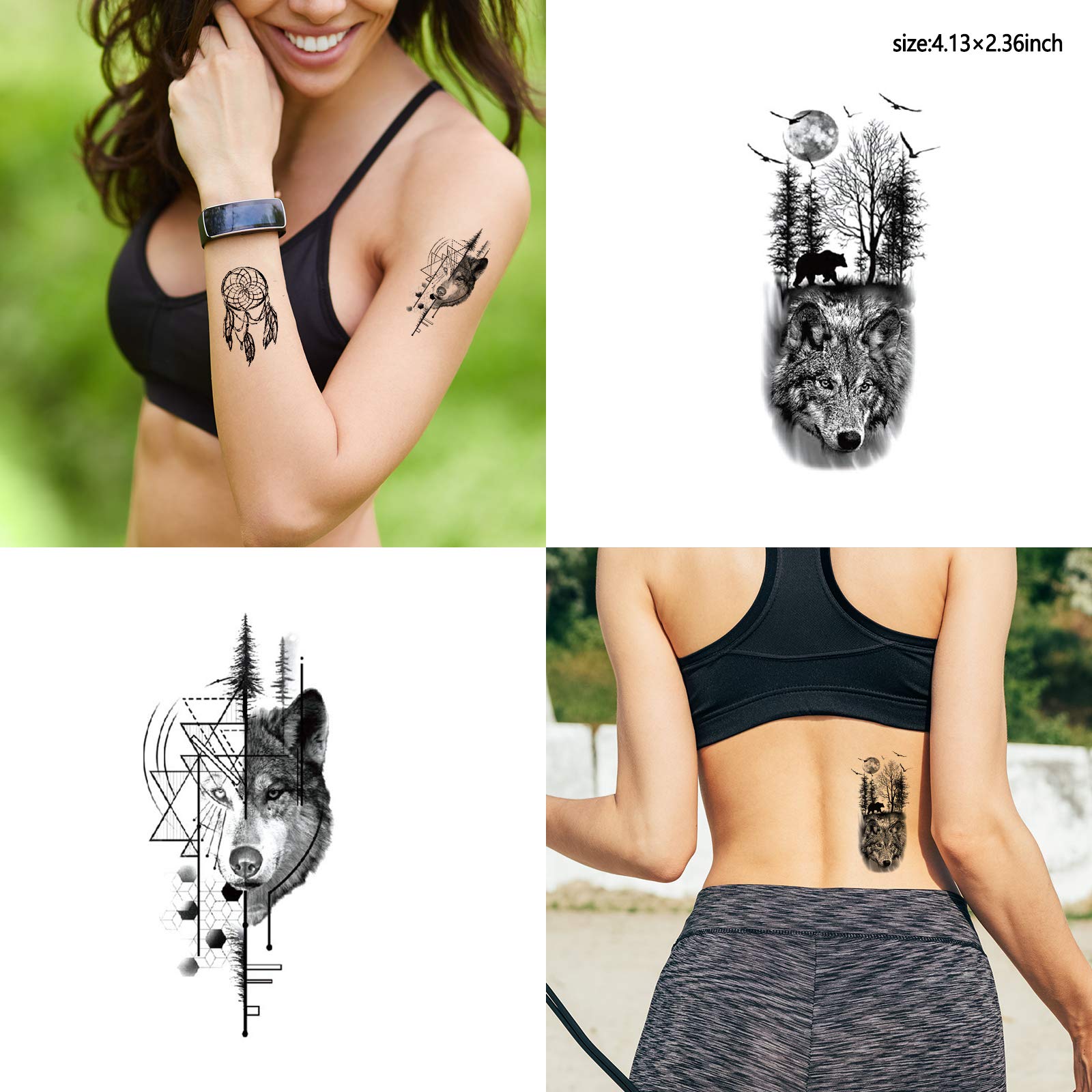 Hotoyannia 72 Sheets Halloween Tiny Temporary Tattoos Stickers, Fake Tattoos That Look Real And Last Long, Halloween Tattoos Include Black Scary Wolf Lion Tiger Skeleton Skull Tattoos