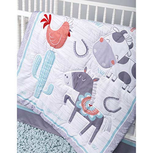 Sammy & Lou Farmstead Friends 4-Piece Baby Crib Bedding Set, Includes Quilt, Fitted Crib Sheets Neutral, Crib Skirt, and Plush Toy