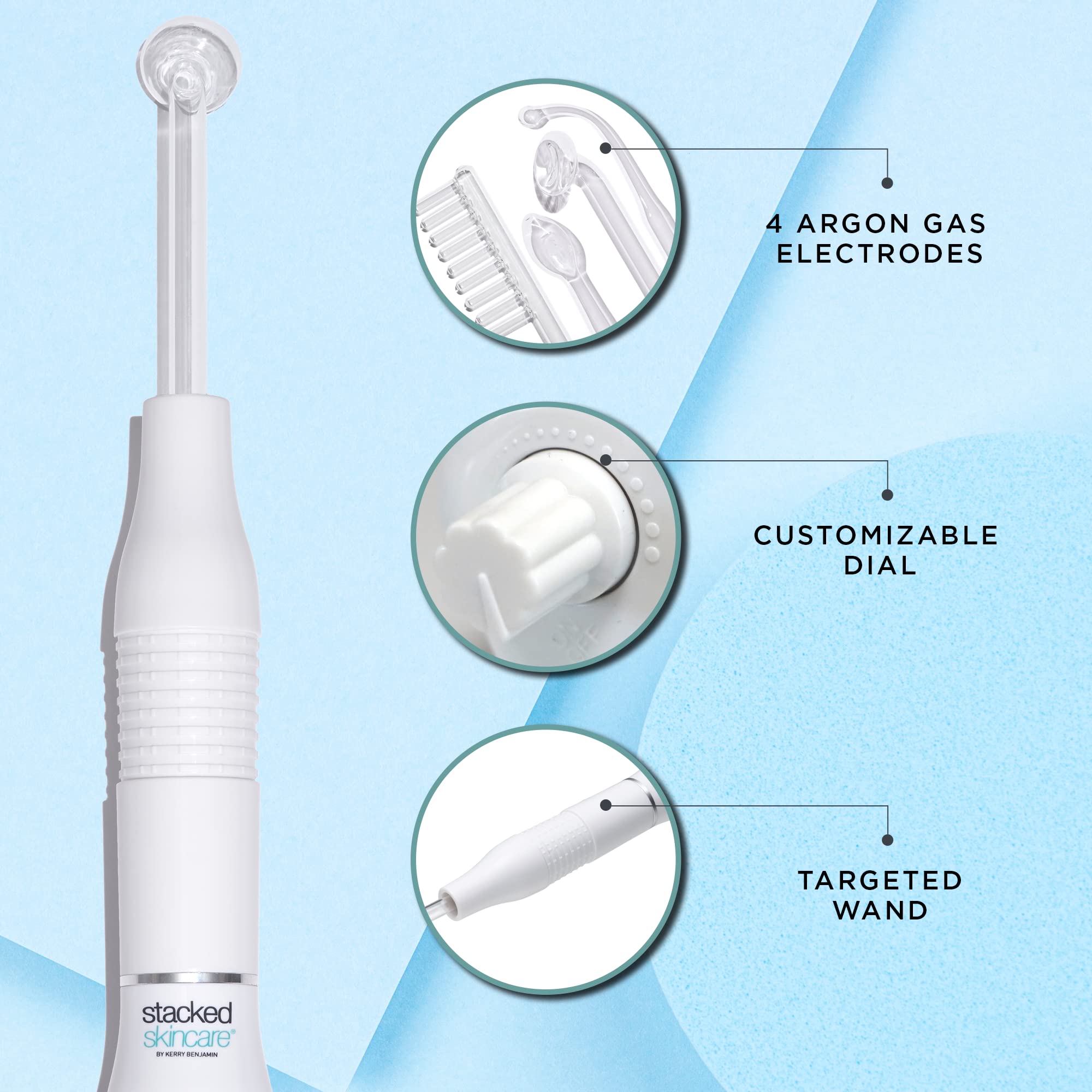 StackedSkincare High Frequency Wand for Acne, Face Tool to Clear Pores and Reduce Redness, Includes Gas Electrodes