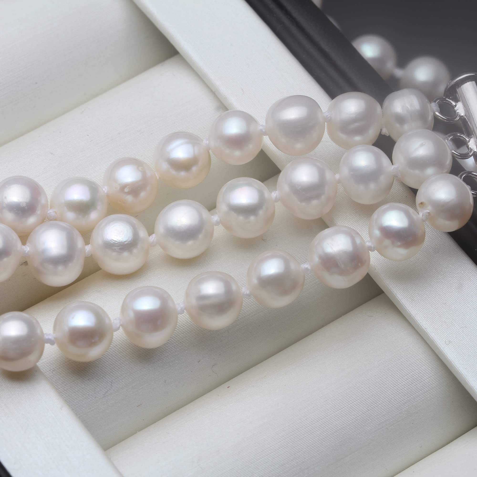 3 Multiple Layered Triplets Strand Pearl Necklace for Women,White Freshwater Pearls Necklace Mother's Day Gift