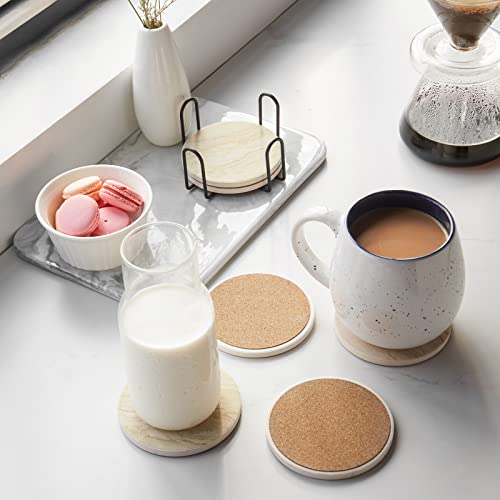 LIFVER Coasters for Coffee Table, Coasters for Drinks Absorbent, Drink Coasters, Housewarming Gift, Home Decor, Set of 6, Farmhouse Coaster Set with Holder, 4 Inches, Sandstone Style