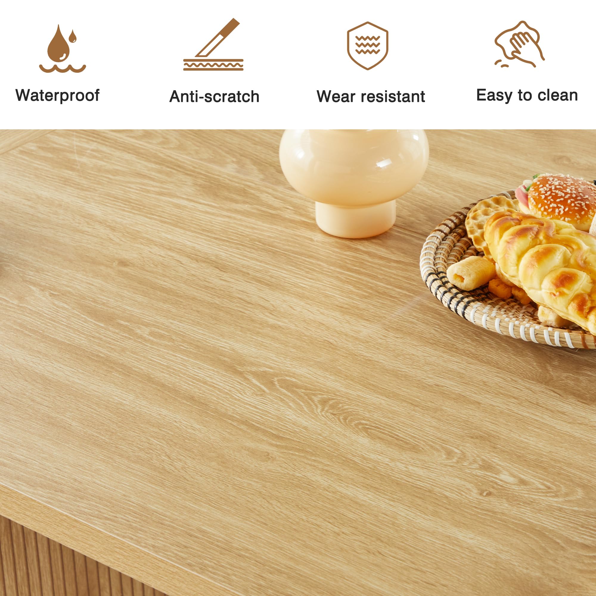 70.8 Inch Kitchen Dining Table for 6-8 People, Oval Kitchen Table with Wood Strip Base, Modern Farmhouse Large Round Dining Room Tables for Kitchen Living Room (Natural)