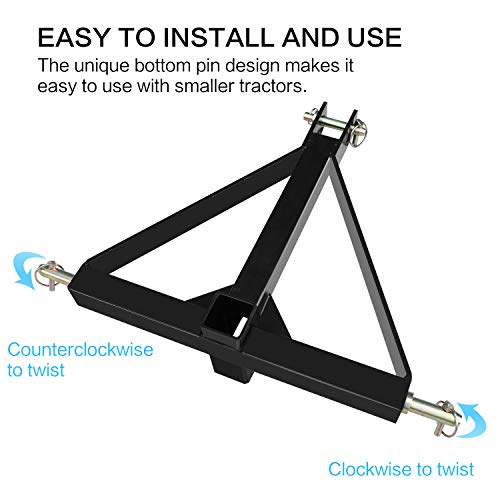 EBESTTECH 3 Point 2 Inch Receiver Trailer Hitch Heavy Duty Steel Category 1 Tractor Tow Hitch Drawbar Adapter for Kubota, BX, LM25H, WLM Tractor, NorTrac, Yanmar, Kioti, Cat 5000lbs Capacity