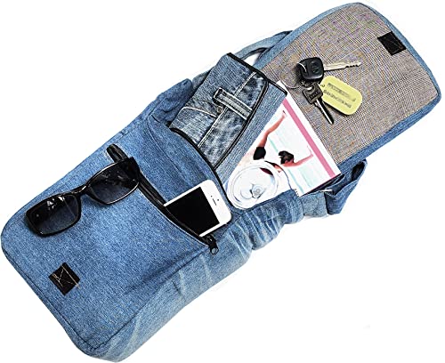 BDJ Upcycling Blue Denim Jeans Oblong Small Cross Body Shoulder Handbag Purse (Small Crossbody 5)