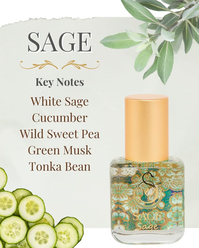 Sage Organic Perfume Oil Extract Roll-On by Sage- 1/4 oz, Vegan & Cruelty-Free, Fresh Scent, Cucumber, White Sage, Sweet Pea