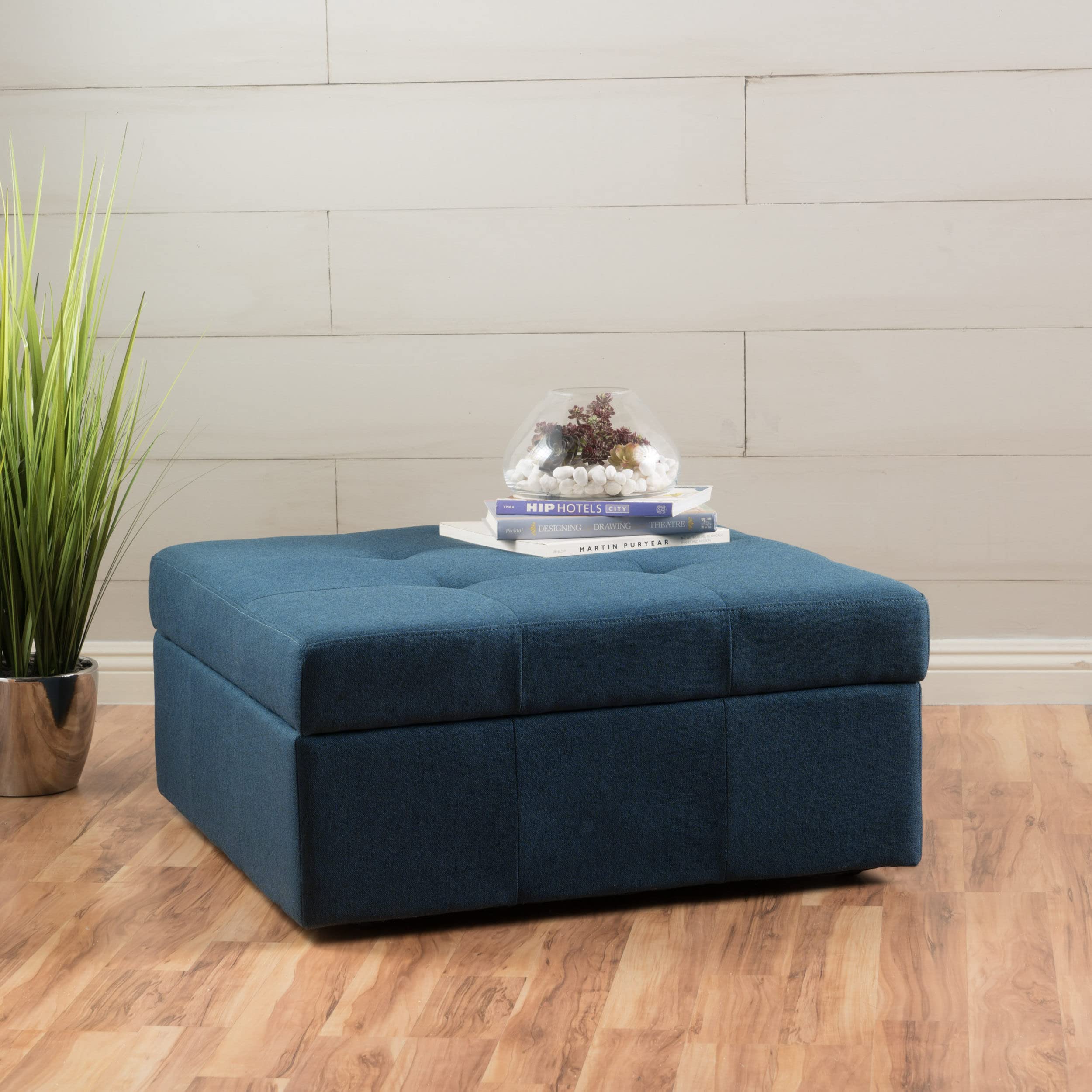 Christopher Knight Home Chatsworth Fabric Storage Ottoman, Navy Blue 30.5' L x 30.5' W x 15.25' H