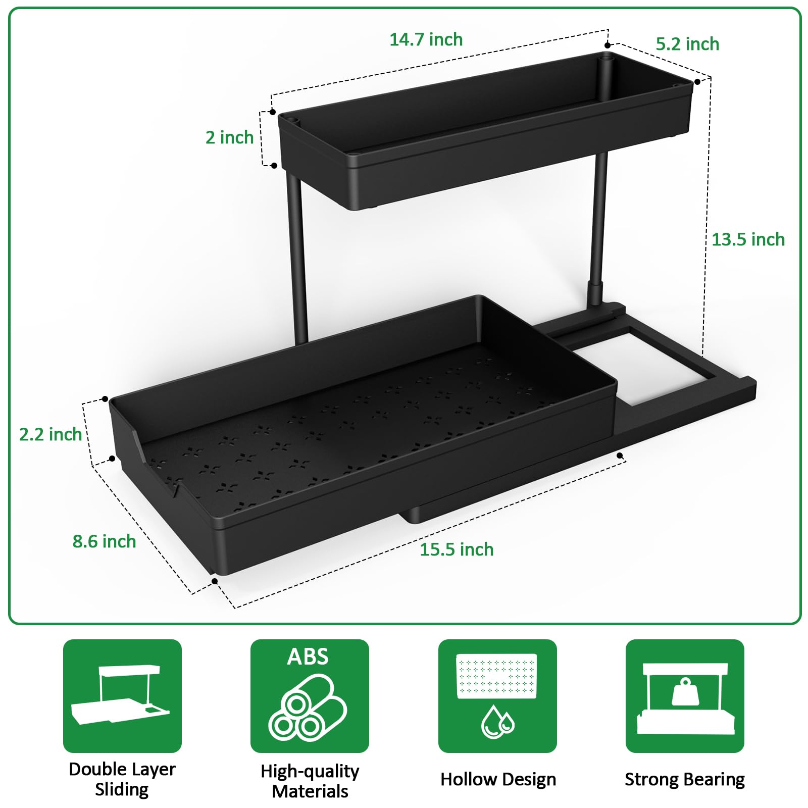 2 Pack Under Sink Organizers and Storage, 2 Tier Pull Out Cabinet Organizer Sliding Cabinet Basket Organizer Bathroom Kitchen Storage with Siding Drawers Multi-Purpose Office Organization and Storage