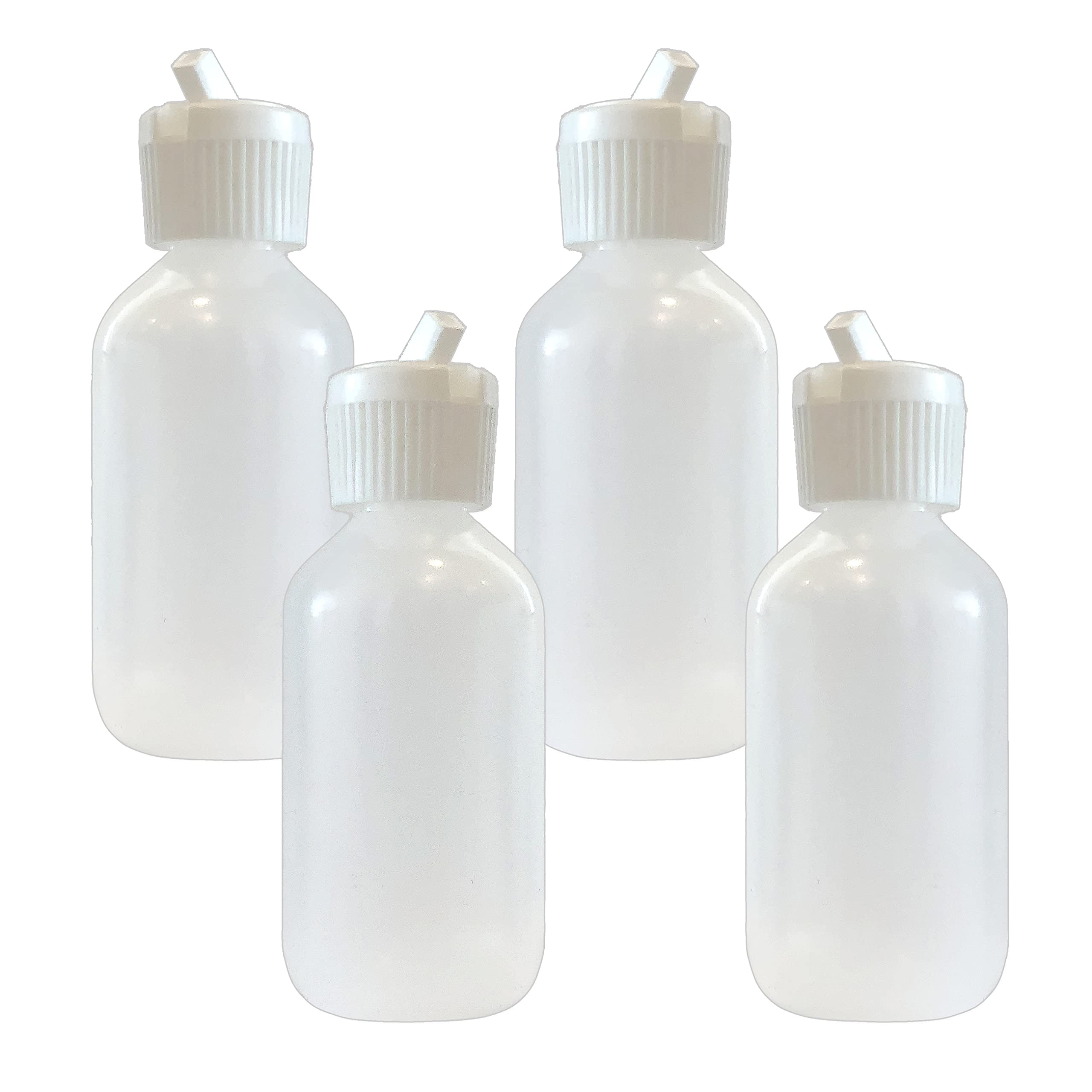510 Central Boston Round Flip Top Pour Spout Cap 60mL (2oz, 4 Pack) LDPE Plastic Bottle Made In USA