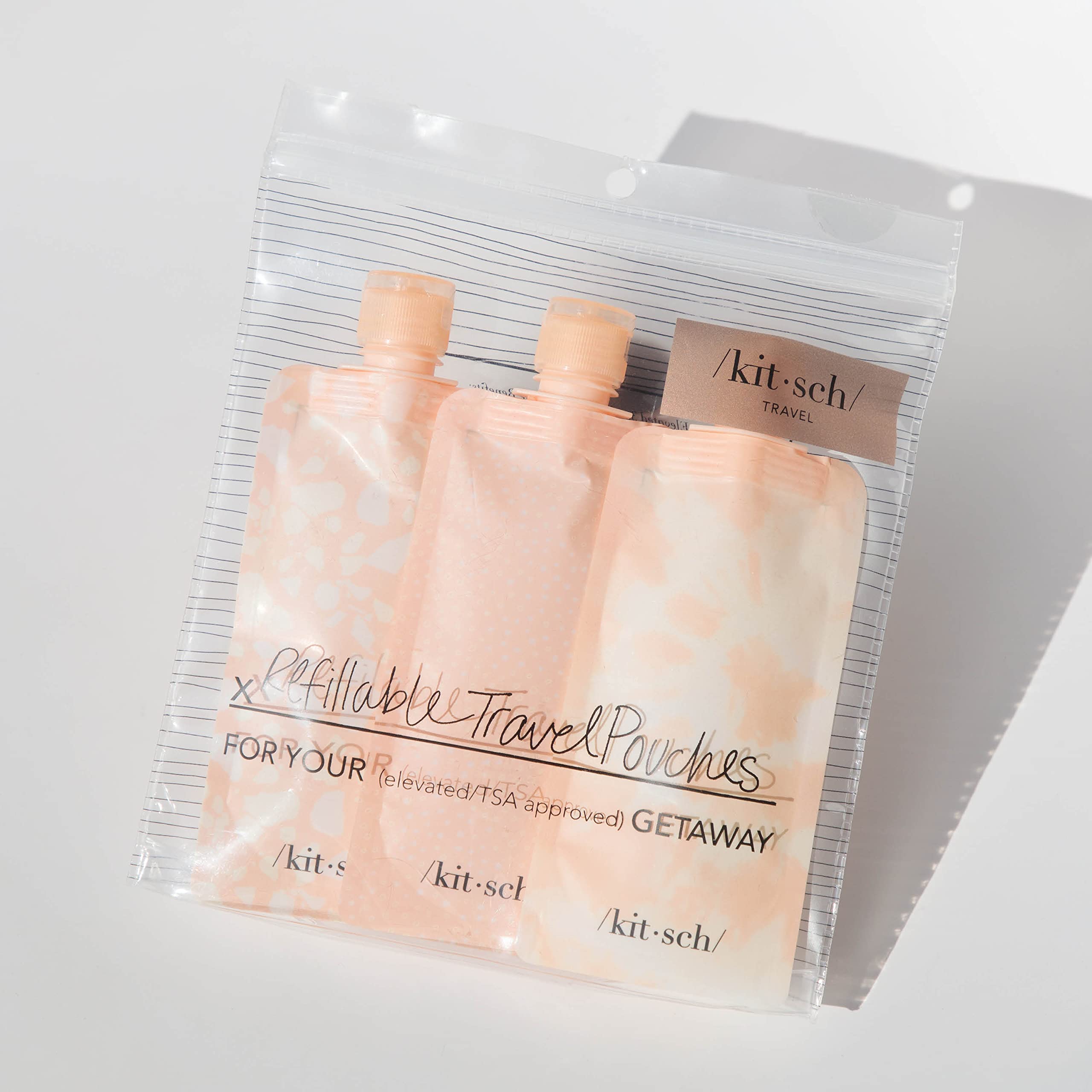 Kitsch Travel Containers - Leak Proof Refillable Squeeze Pouches | TSA Approved Travel Pouches for Toiletries & Shampoo Travel Container | Travel Liquid Container | Travel Tubes, 3oz (Blush)
