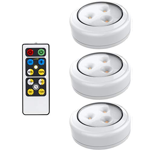 Brilliant Evolution Stick On Lights with Remote - Lights for Under Cabinets in Kitchen - Under Cabinet Lighting - Wireless Tap On LED Puck Lights - Under Counter Lights - Battery-Powered Lights (3pk)