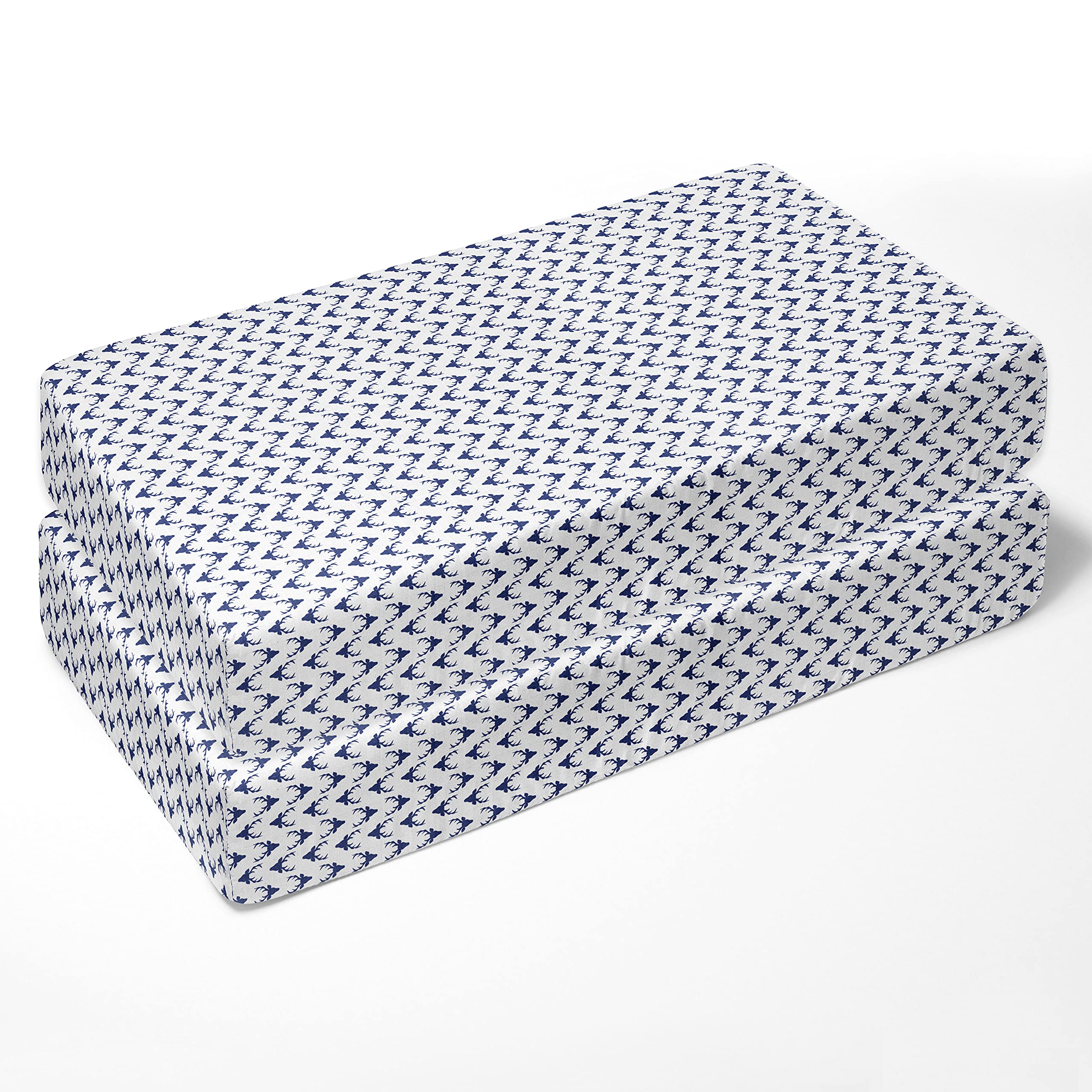 Bacati - 2 Pack Tribal/Aztec/Triangles Silky Soft Breathable 100% Cotton Muslin Baby Crib Fitted Sheets - Fits Standard 28 x 52 x 5 Crib & Toddler Mattresses (Navy Bucks)