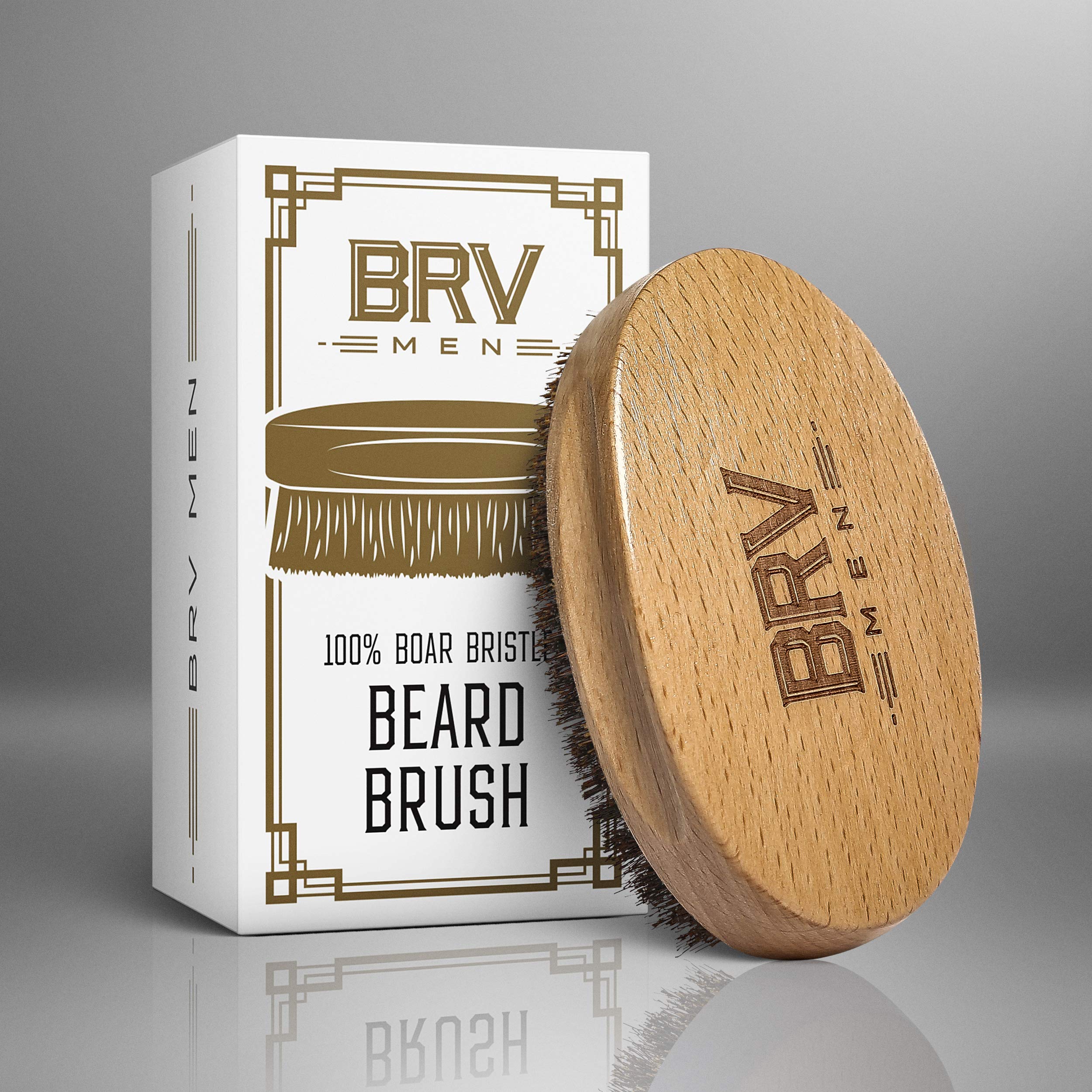 25+ Years, BRV MEN Natural Firm Boar Bristles Beard Brush. The Ideal Gift For Men (Beechwood)