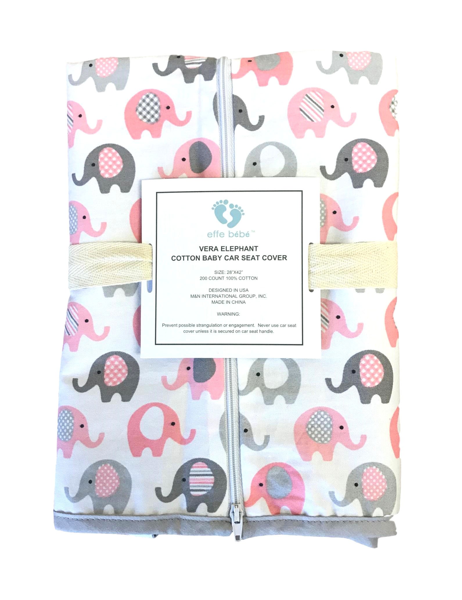effe bebe Vera Elephant 100% Breathable Cotton Baby Car Seat Cover (Petal Grey)