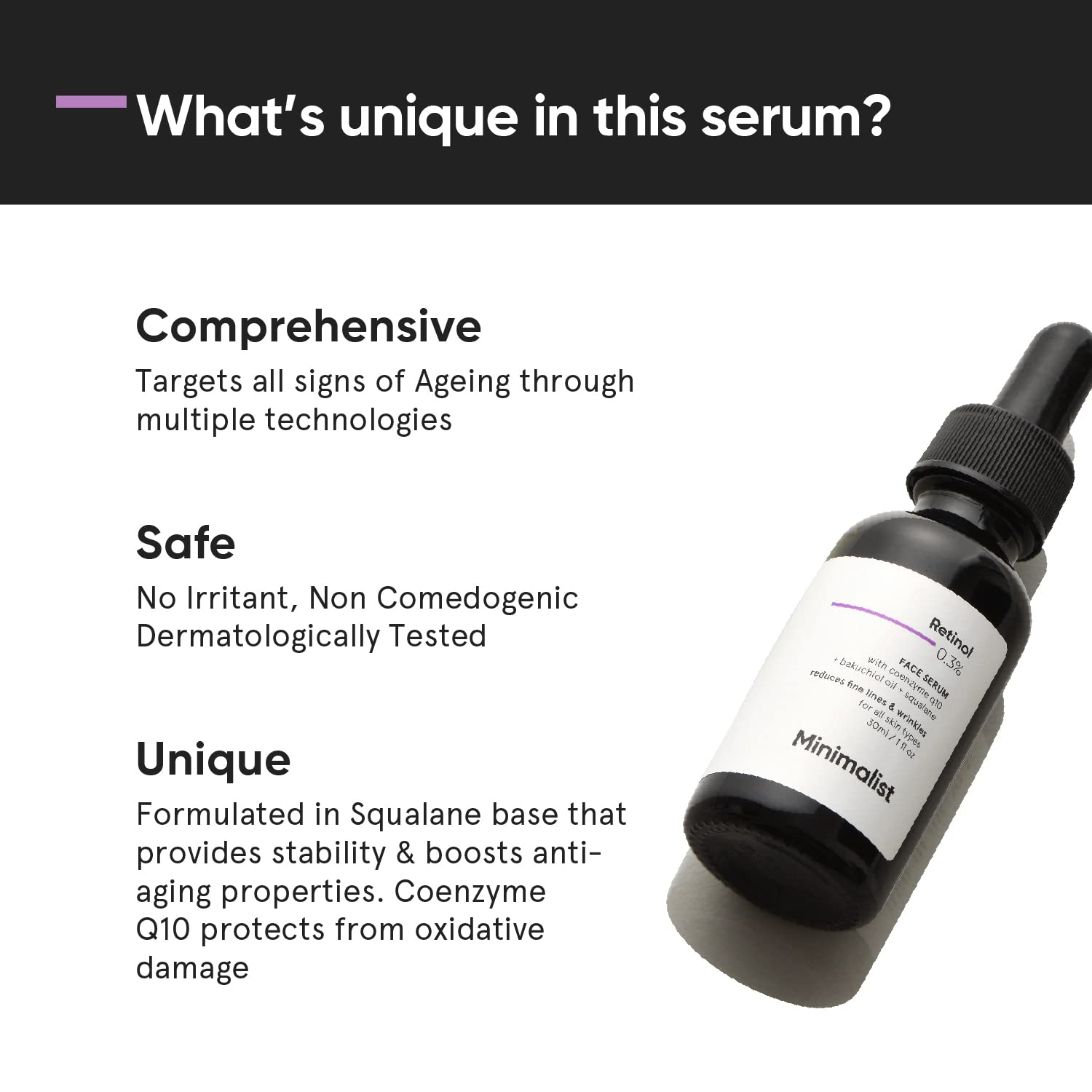 Minimalist 0.3% Retinol Serum For Anti Aging | Night Face Serum With Squalane Base & Coenzyme Q10 To Reduce Fine Lines & Wrinkles | For Women & Men | 1 Fl Oz / 30 ml