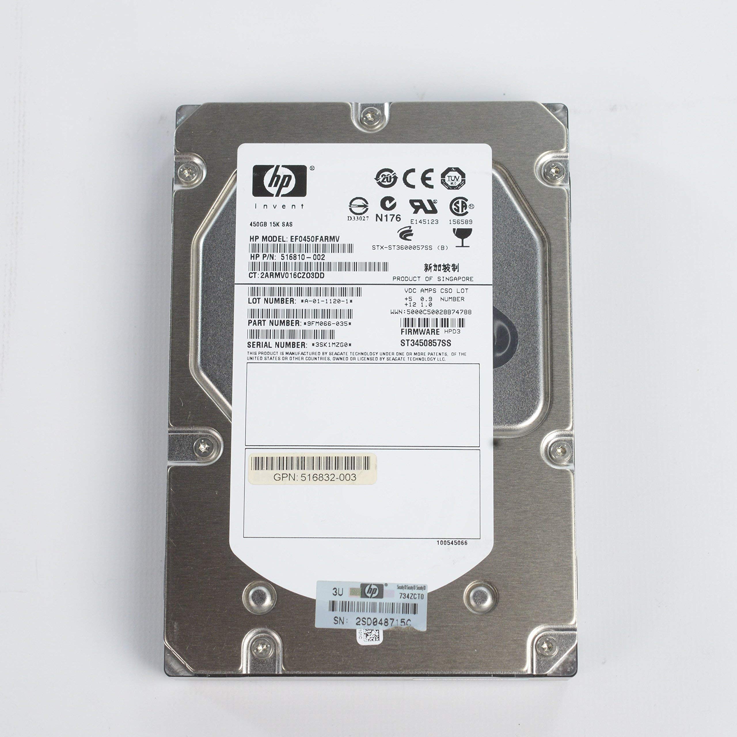 516810-002 Hp Hard Drives W-tray Sas-6gbits 450gb-15000rpm (Certified Refurbished)