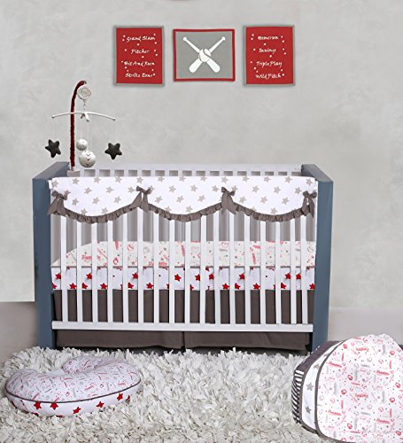 Bacati - 4 Pack Sports Baby Swaddle Blankets Boys Swaddle Wrap Soft Breathable Cotton Muslin Swaddle Blankets Receiving Blanket for Boys, Large 45 x 45 inches (Baseball Red/Grey)
