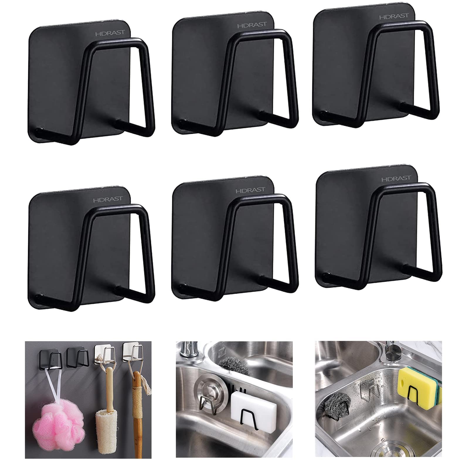 Adhesive Hooks, Hooks for Hanging Wall Hanger Towel Hooks Heavy Duty Ideal for Bathroom Shower Kitchen Home Door Closet Cabinet Stainless Steel-6Pack-Silver