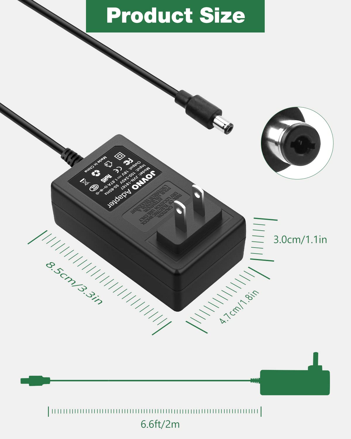30W Power Cord Replacement Amazon Echo 4th Gen Charger for Echo 3rd Gen, Echo Plus 2nd Gen, Echo Show 2nd Gen, Echo Show 8, Echo Show 10 3rd Gen, Echo Show 15, JOVNO 18V 1.67A AC DC Adapter, 6.6ft