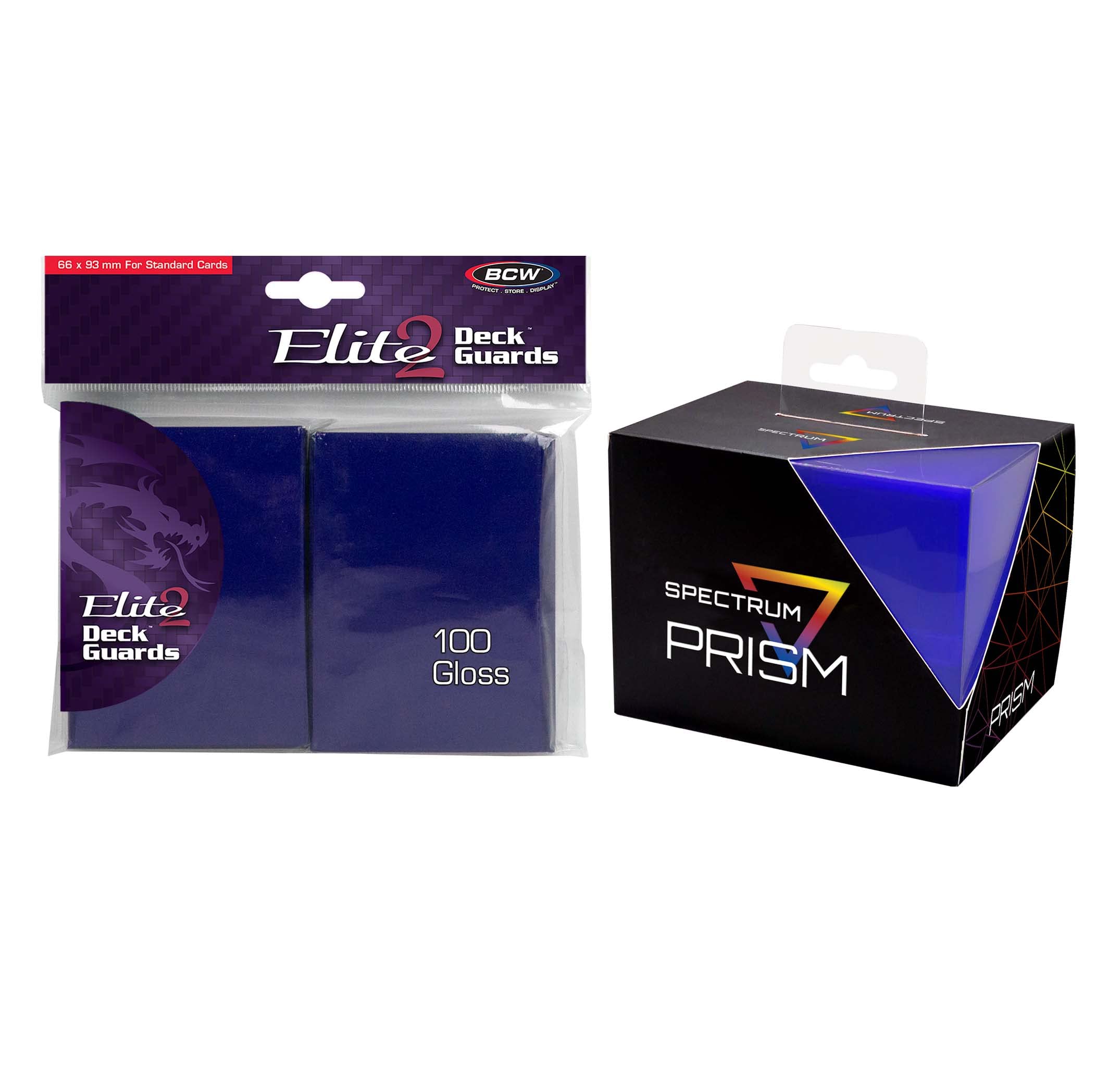 BCW Spectrum Blue Deck Case with 100 Glossy Elite2 Sleeves | 100-Card MTG Commander Deck Box | TCG Deck Storage for Magic the Gathering, Lorcana