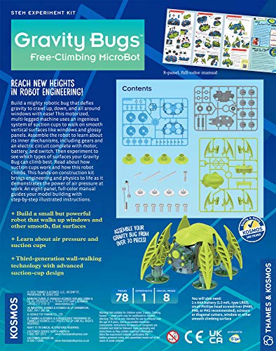 Thames & Kosmos Gravity Bugs Free-Climbing MicroBot | Build a Robotic Wall-Crawling Bug | Explore STEM Lessons in Air Pressure, Suction | Hands-on Physics & Engineering Construction Kit, Blue