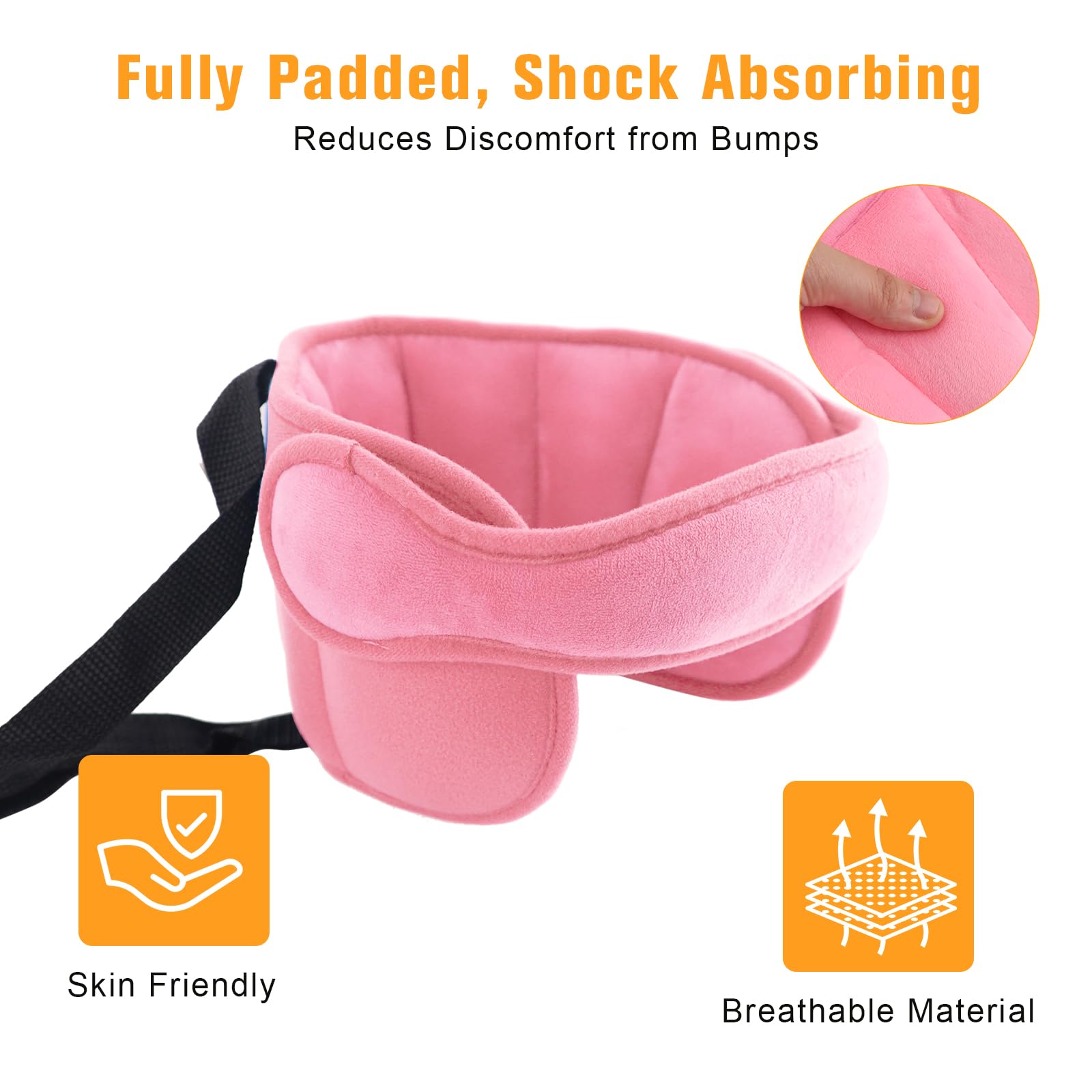 vocheer Baby Car Seat Head Support Band, Adjustable Carseat Sleep Nap Aid Holder Belt Head Protection Strap for Kids 1-5 Years Old Pink