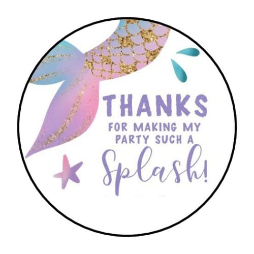 30 pcs Mermaid Party Thank You Round Stickers Envelope Seals Labels Round Tags, Stamps Sticker for Gift Cards, Envelopes, Boxes for Holiday, Birthday, Christmas