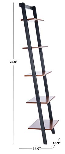 Safavieh Home Collection Allaire Honey Brown/Charcoal 5-Tier Leaning Storage Display Shelves Living Room Bedroom Office Bookcase Etagere, 0