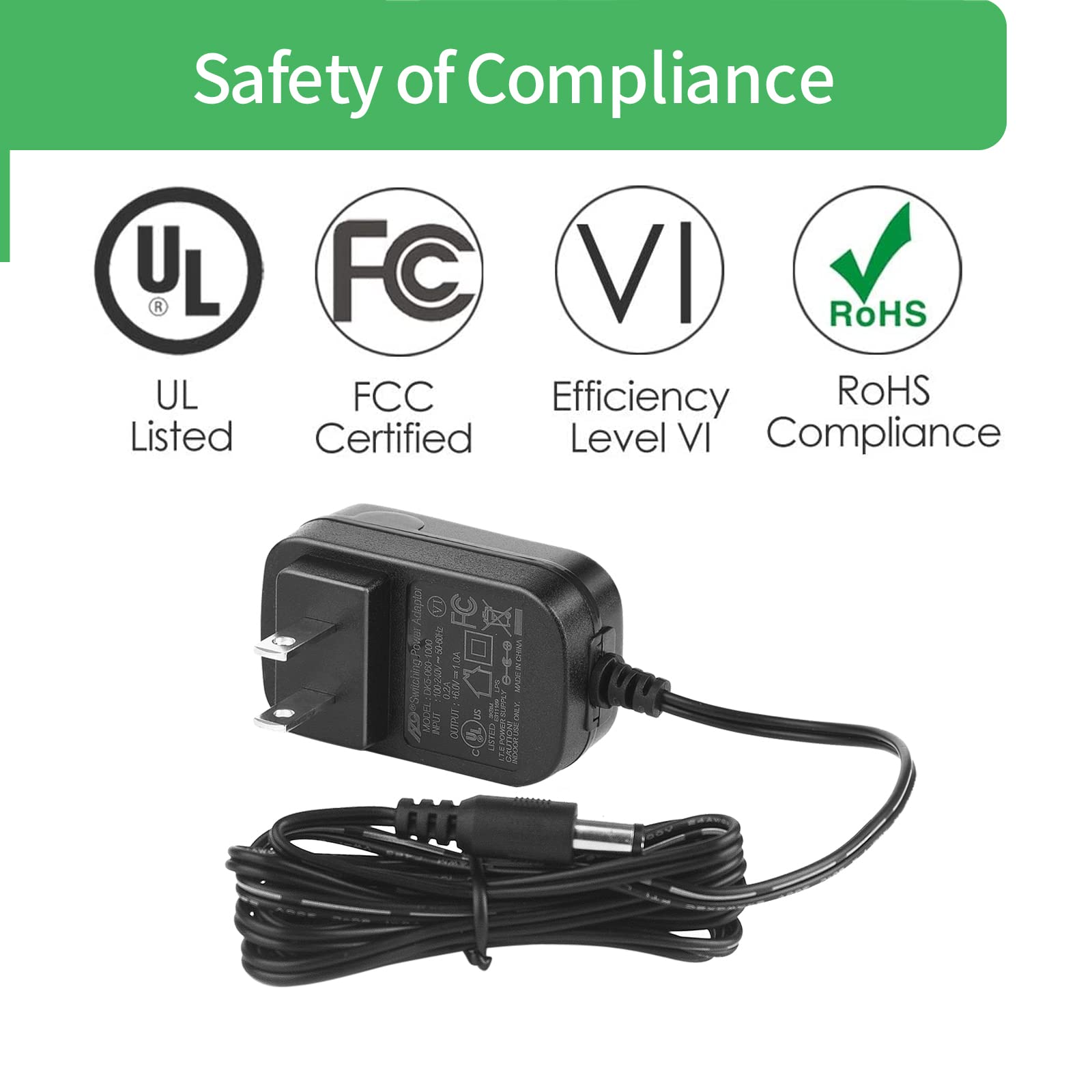 Security-01 AC to DC 6V 1A Power Supply Adapter,Plug 5.5mm x 2.1mm,UL Listed