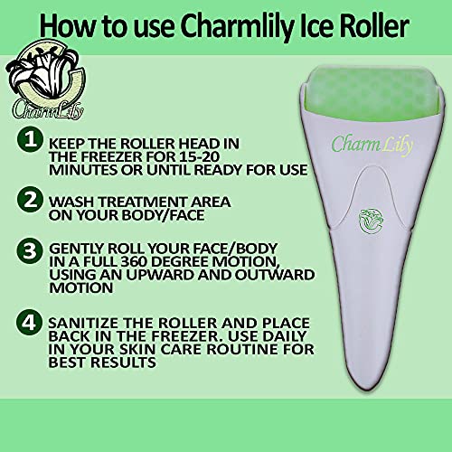 CHARMLILY Jade & Ice Roller + Gua Sha Massager Tool Set for Face & Eyes, Puffiness, Reduce Wrinkle Aging, Migraine, Pain Relief on Neck & Body, Cold Facial Original Natural Stone - 3 in 1