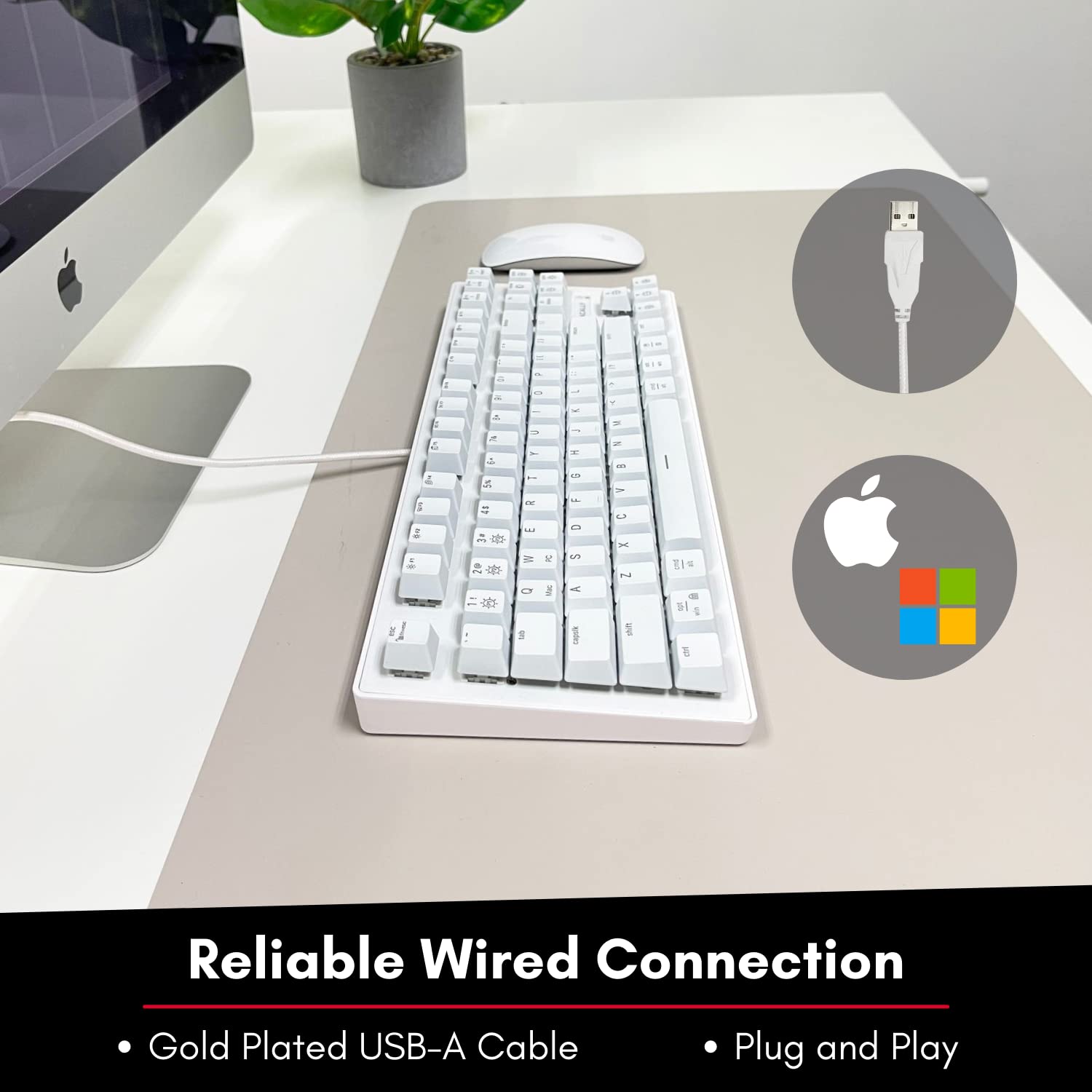 Macally Mac Mechanical Keyboard Backlit - Retro, but Modern - (Tactile/Audible Brown Switches) USB Backlit Wired Keyboard with Crisp White LEDs and Weighted Base - TKL Keyboard for Mac and PC