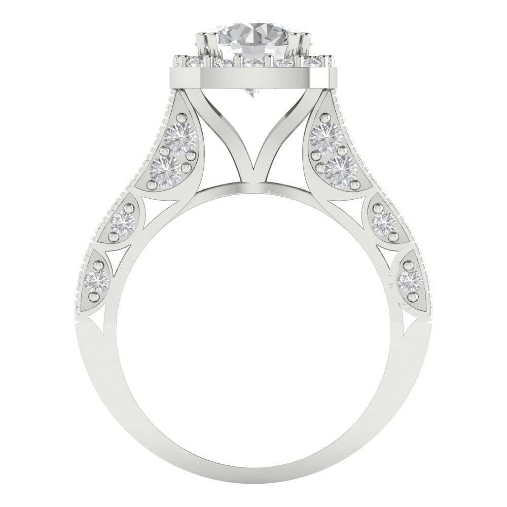 2.7 Ct Round Cut Clear Simulated Diamond 14K White Gold Halo Solitaire with Accents Engagement Anniversary Ring Size 7.5