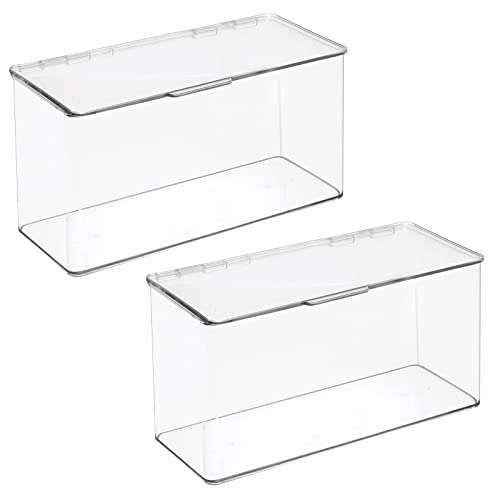 mDesign Kitchen Pantry and Fridge Storage Organizer Box Containers with Hinged Lid for Shelves and Cabinets - Holds Food, Snacks, Seasonings, and Utensils - Lumiere Collection - 2 Pack - Clear