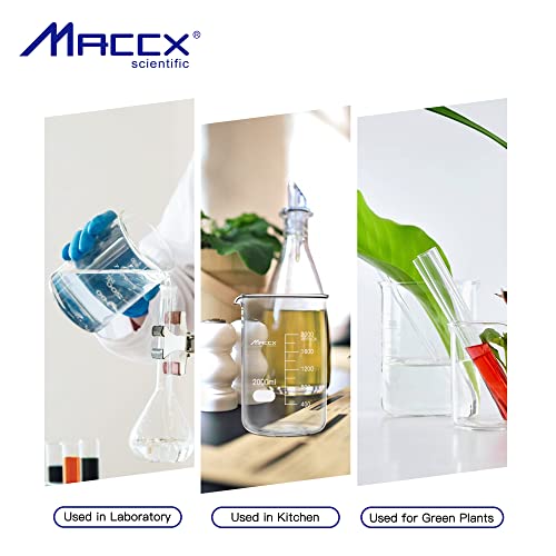 Maccx 8.5oz(250ml) Sturdy Glass Beaker, Heavy-Duty Lab Beaker Set, 3.3 Borosilicate Griffin Low Form with Printed Graduation, Pack of 6, BKL250-006