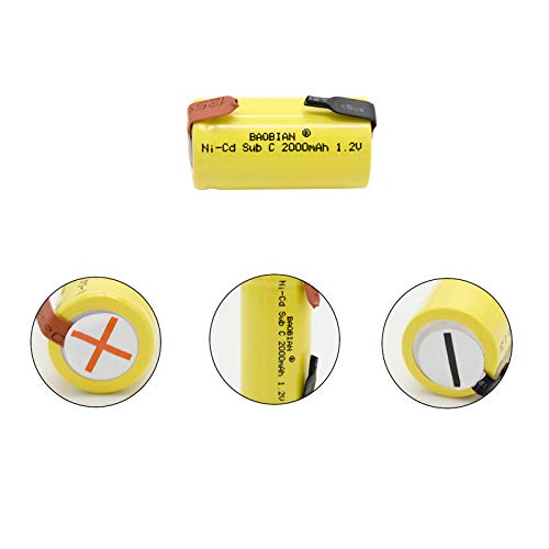 BAOBIAN SubC Sub C 2000mAh 1.2V Ni-CD Rechargeable Battery Cell with Tabs for Power Tools(15 Pcs)