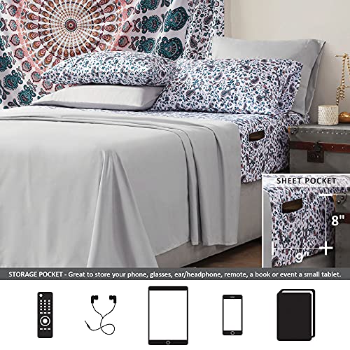 Comfort Spaces 17 Piece Bed in A Bag Comforter Set Include Sheets with 2 Side Pockets - All Season Cozy Bedding and Bedroom Organizer, College Dorm Room Essentials, Full, Henry, Teal