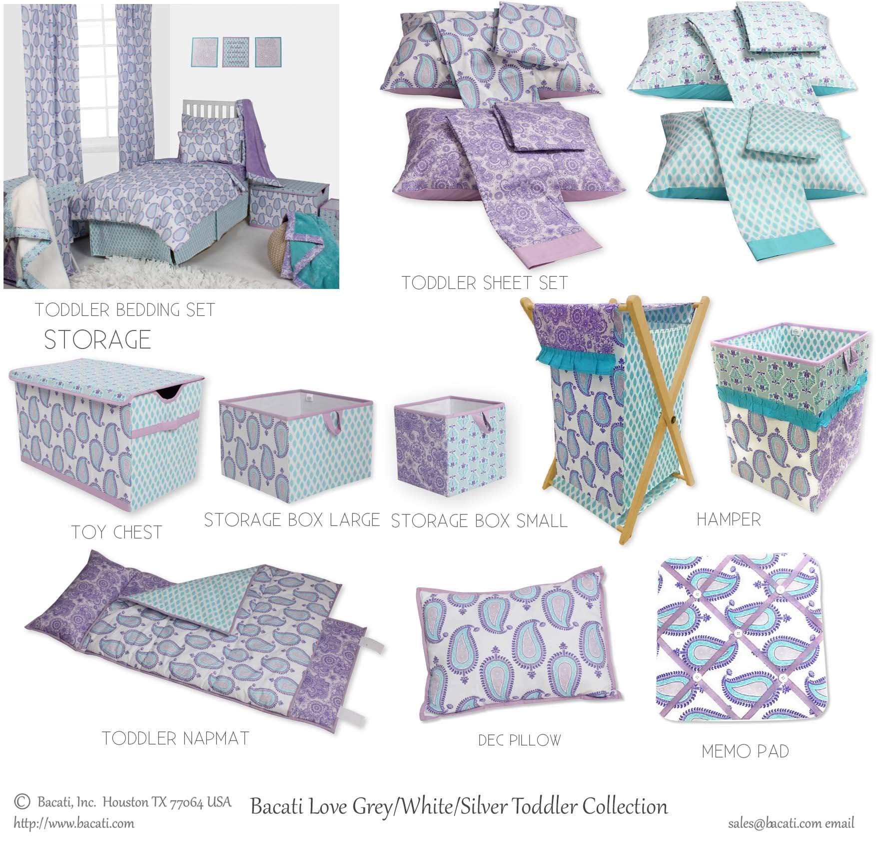 Bacati - Paisley Floral 100 Percent Cotton Percale Crib/Toddler Bed Ruffle/Skirt (Aqua/Lilac/Purple 3 Tier Layer)