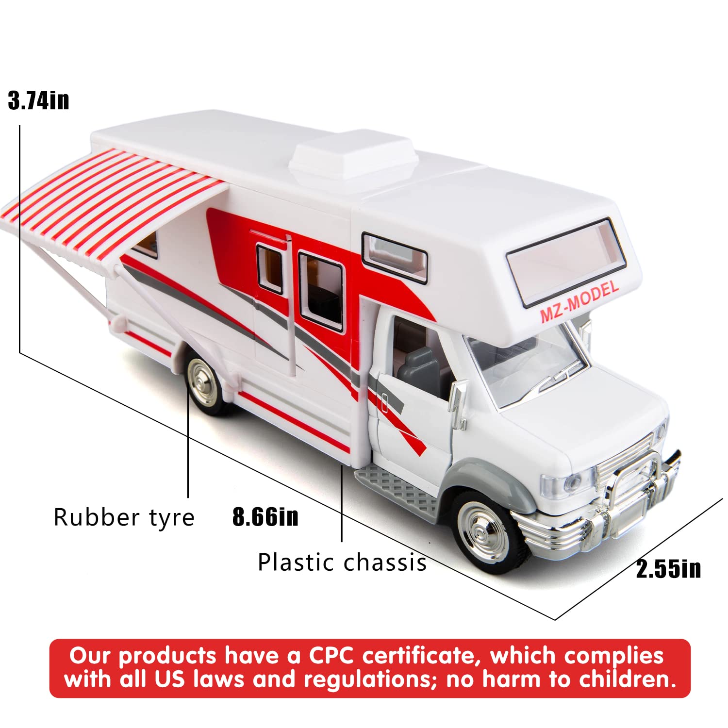 BDTCTK 1:28 Scale DIY Luxury Motorhome DIE-CAST Car Model, Zinc Alloy Die-Cast Pull Back Vehicles Kid Toys for Boy Girl Gift (Red)