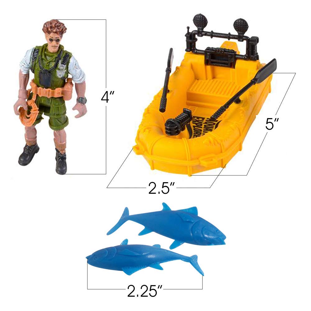 ArtCreativity Small Aquatic Play Set for Kids, Cool Playset with Action Figure, Floating Boat, and 2 Fish, Fun Bathtub Toys for Kids, Great Birthday Gift for Children