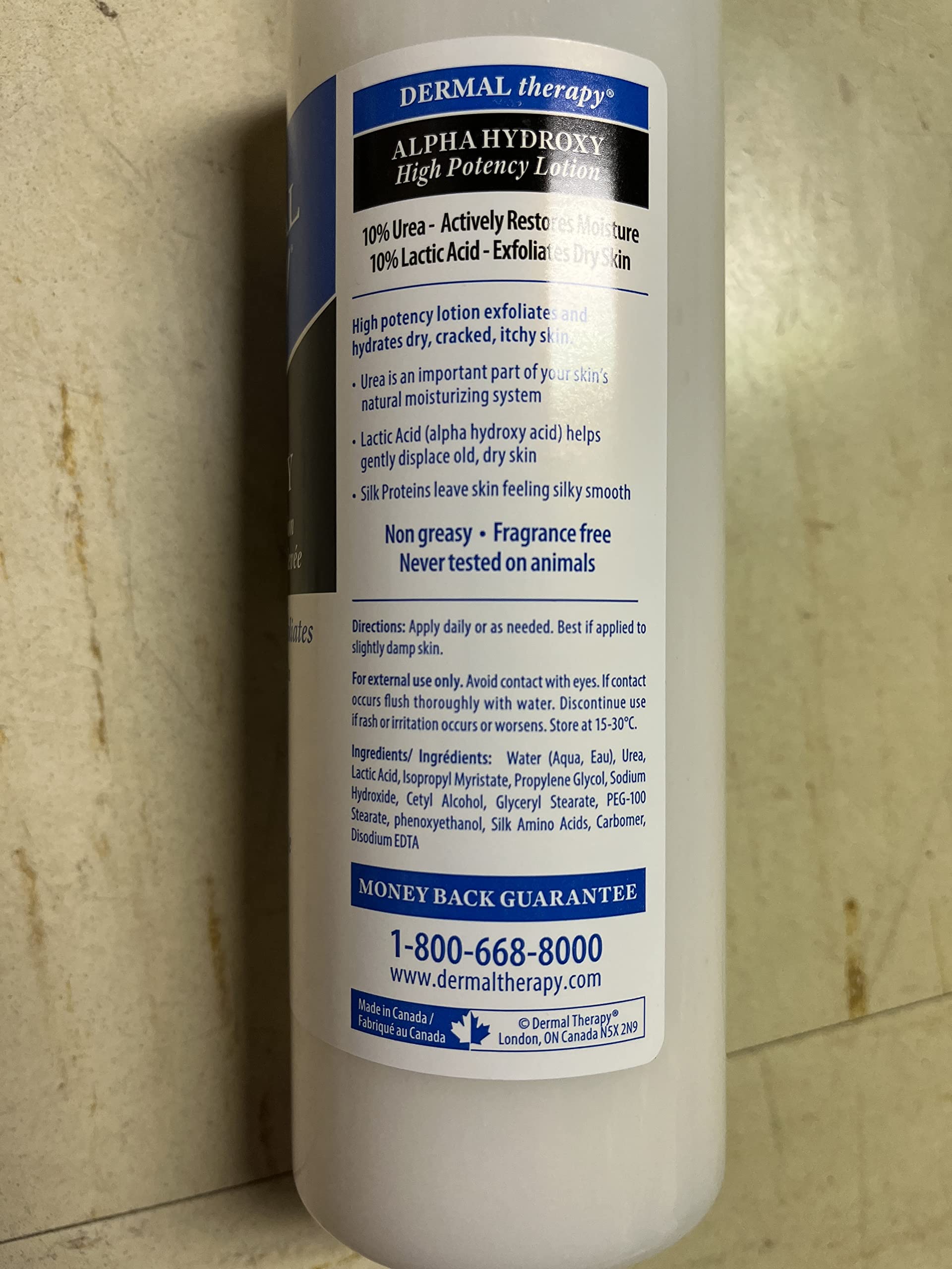 Dermal Therapy Alpha Hydroxy Lotion - High Potency AHA Exfoliating Moisturizer for Dry, Scaly Skin - 10% Lactic Acid & 10% Urea Lotion - Remove Skin Flakes - Fragrance-Free - 16 fl oz / 474 ml