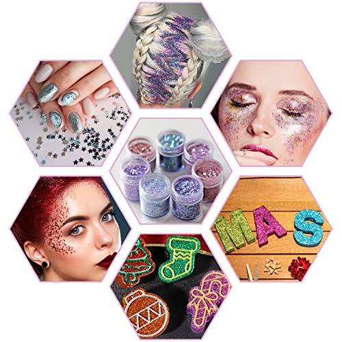Chunky Holographic Body Glitter,JASSINS 7 Layer Style Holographic Face Body Glitter Set for Art Nail Art Glitters DIY,Face Makeup Glitter, Hair, Eye & Fine Glitter Eyeshadow (Color-2)