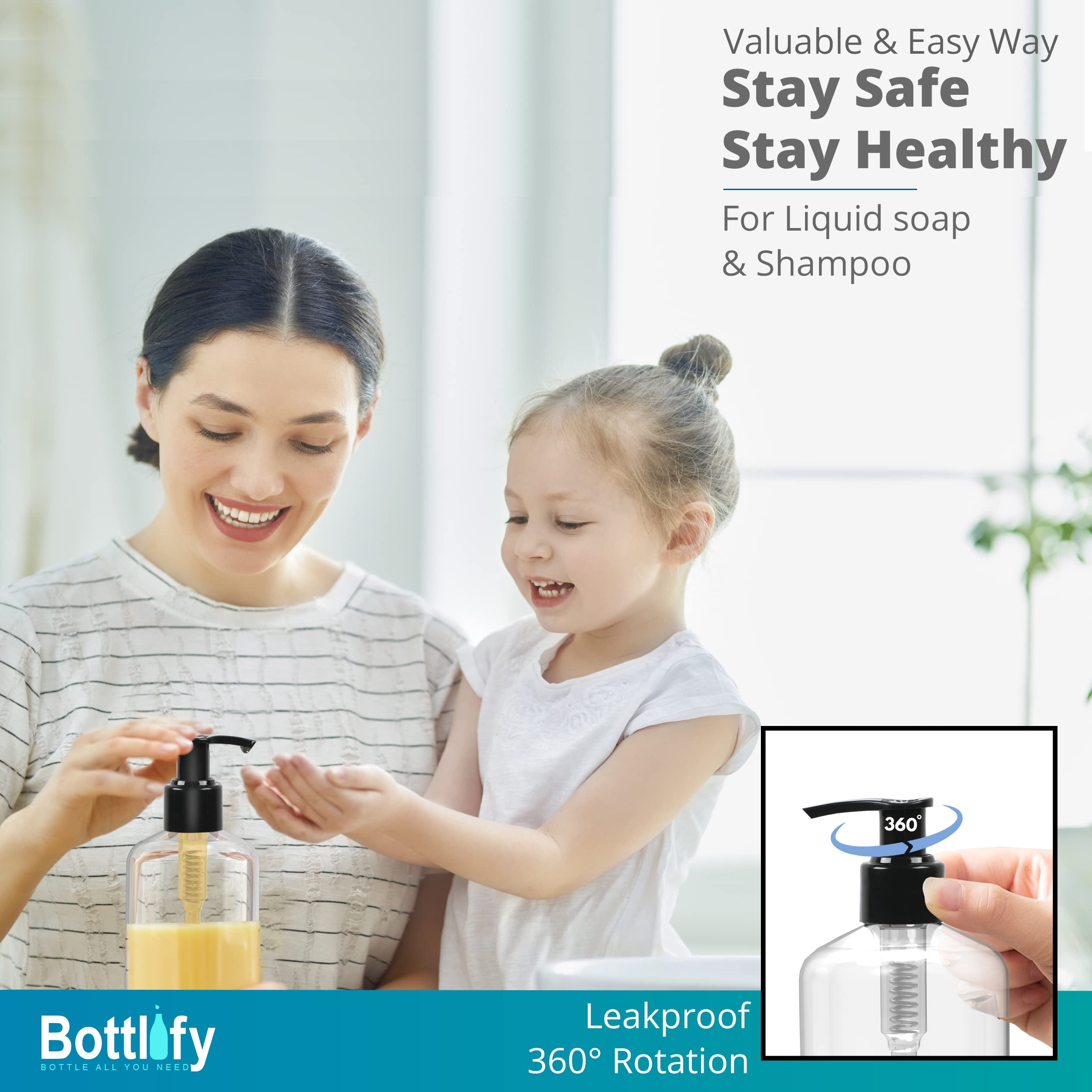 2 PCS Refillable Shampoo and Conditioner Bottles with Pump 8oz β Clear Plastic Pump Bottles Dispenser Empty - BPA Free Leak Proof Hand soap Dispenser Set with Travel Lock