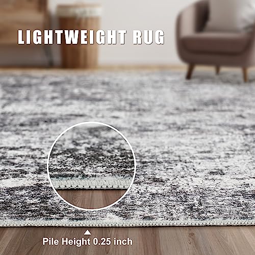 Area Rug Living Room Rugs - 8x10 Large Soft Indoor Neutral Modern Abstract Low Pile Washable Rug Carpet for Bedroom Dining Room Farmhouse Home Office - Grey
