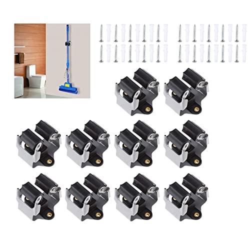Broom Holder Wall Mount 10 Pack Heavy Duty Metal Mop Broomstick Shovel Handle Hanging Clips Clamp Organizer Hanger Rack Gripper